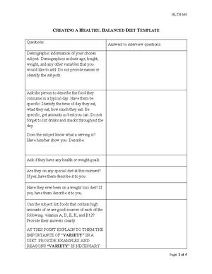 Creating a Healthy, Balanced Diet Grading Rubric - Criteria Ratings ...