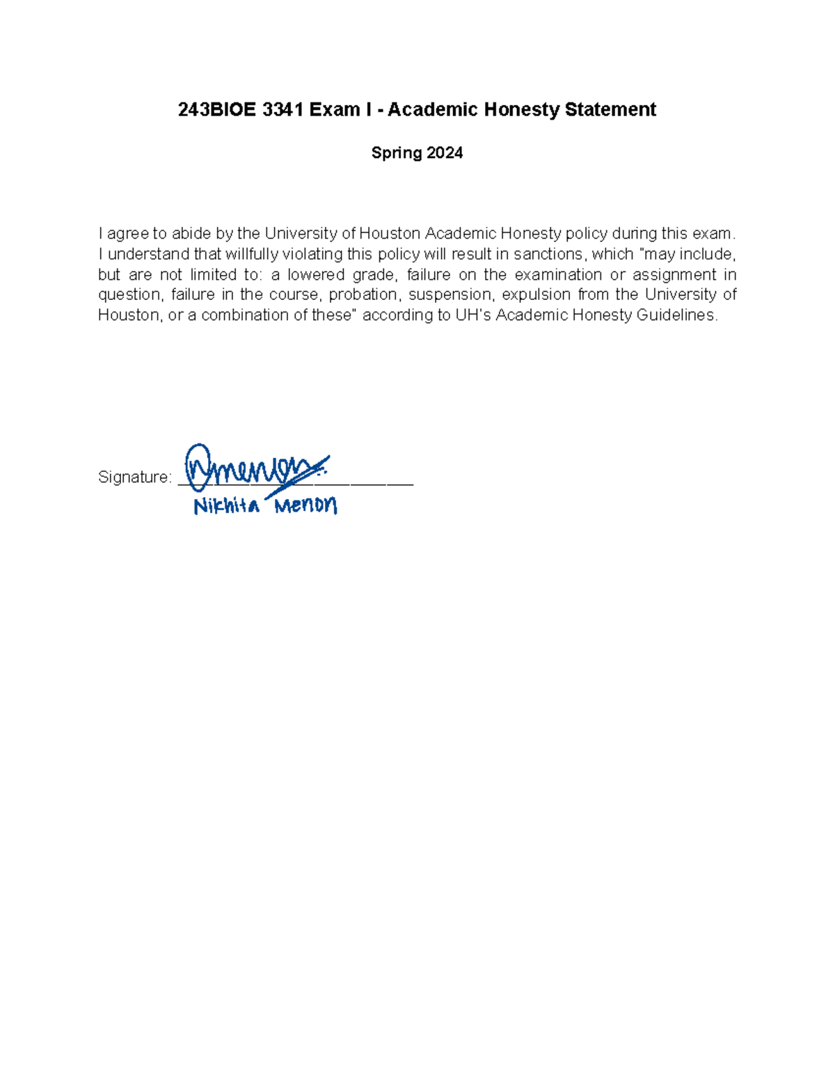 Exam 1 Spring 2024-1 - Revisions papers - 243 BIOE 3341 Exam I ...