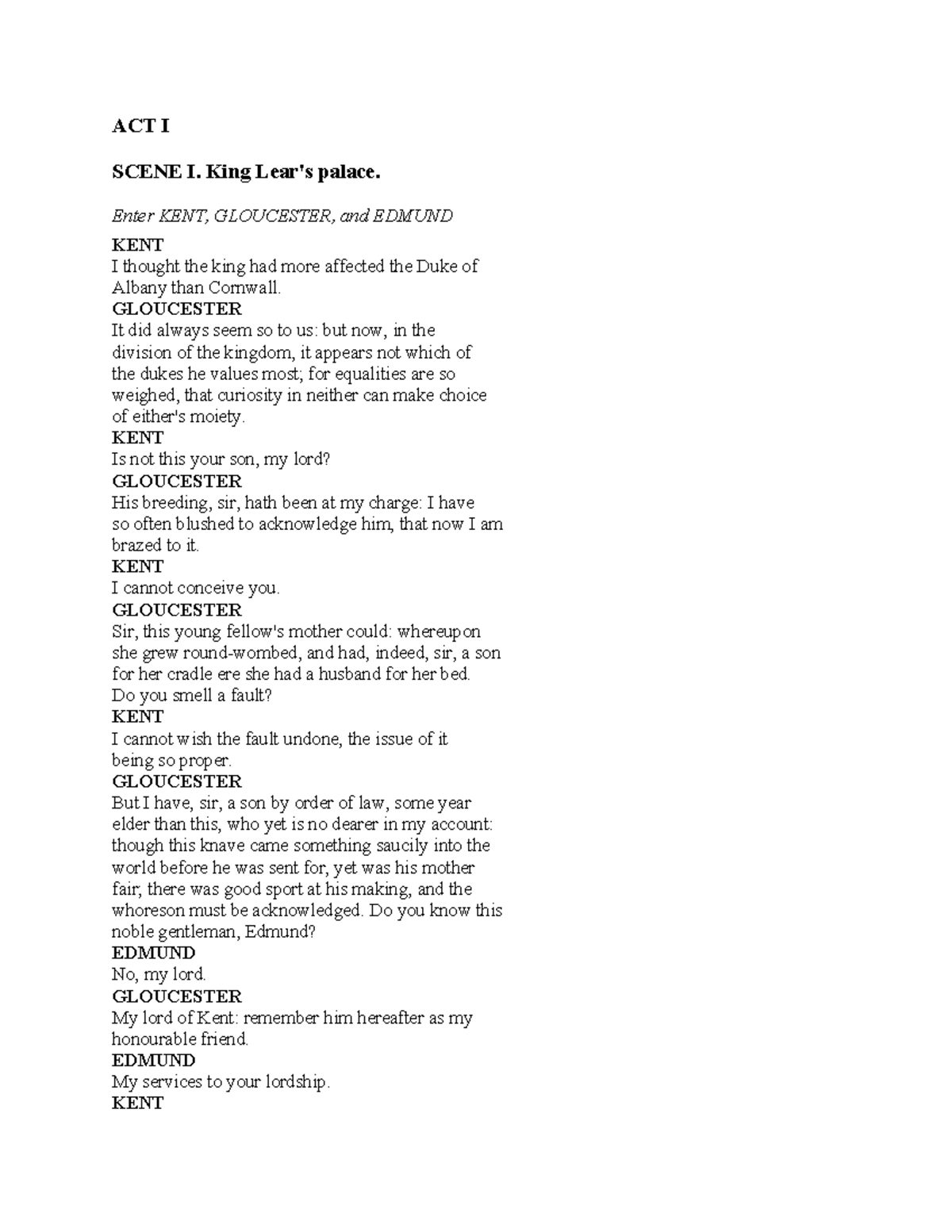 Copy of King Lear Act I - Important run down - ACT I SCENE I. King Lear ...