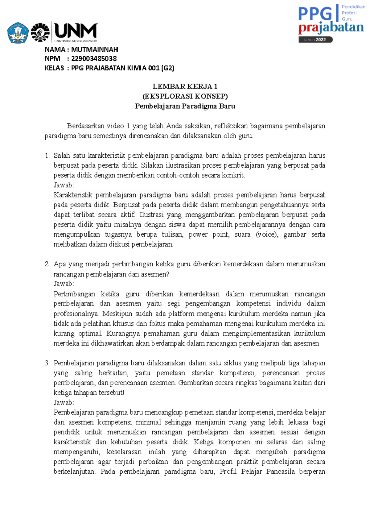 Eksplorasi Konsep LK1 Mutmainnah Kimia - NAMA : MUTMAINNAH NPM ...