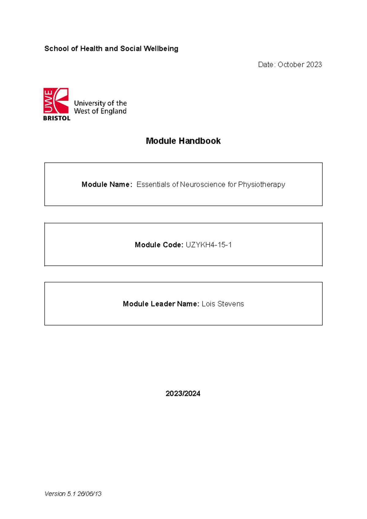 Module Handbook ENP 2023 - School of Health and Social Wellbeing Date ...