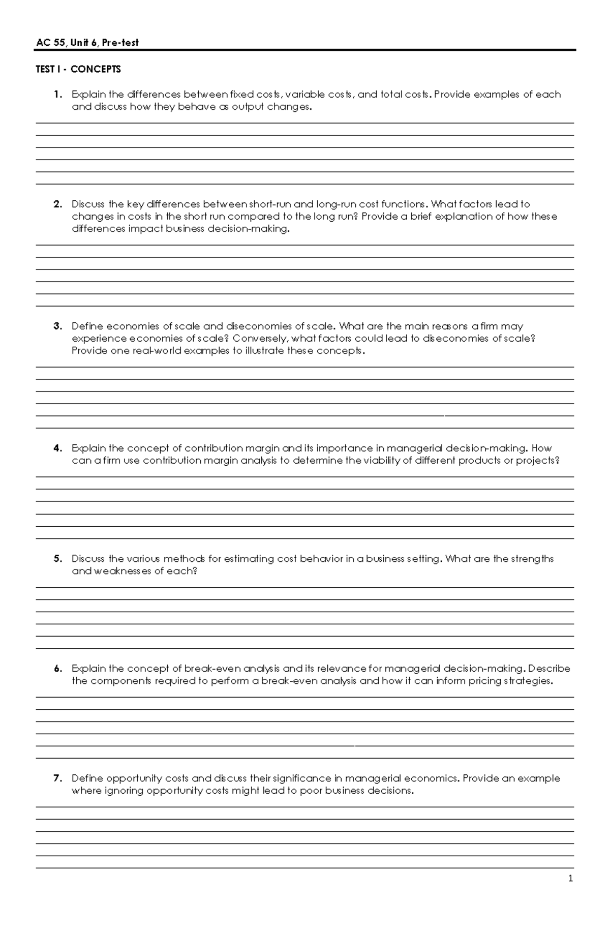 AC 55, Unit 6, Pre-test - for printing - AC 55, Unit 6, Pre-test TEST I ...