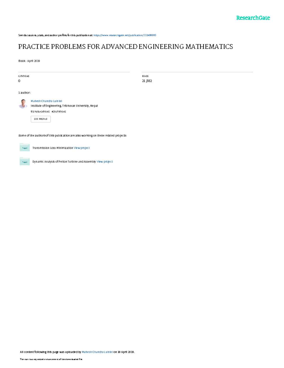 Practice Problemsfor Advanced Engineering Mathematics - See discussions ...