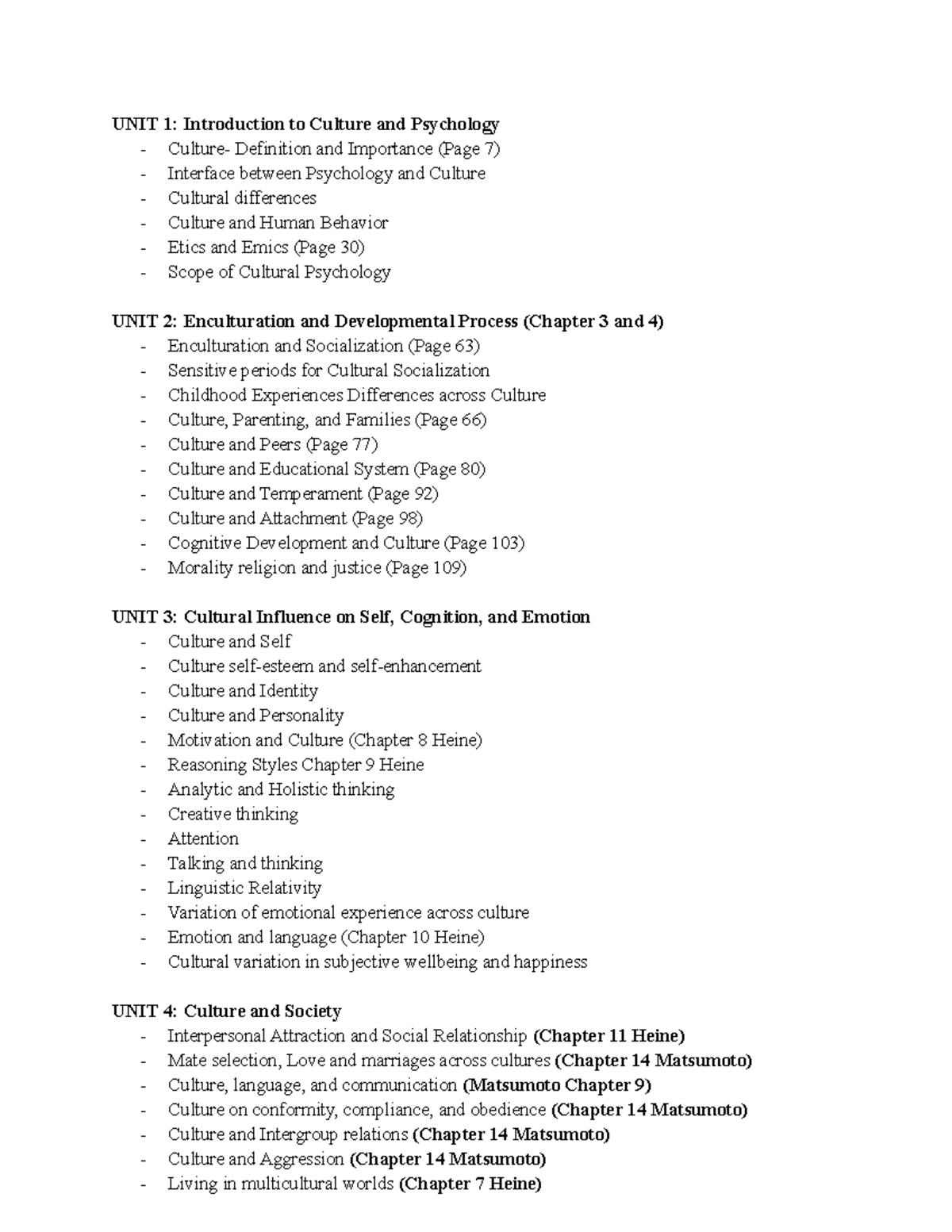 Cultural Notes Final - UNIT 1: Introduction to Culture and Psychology ...