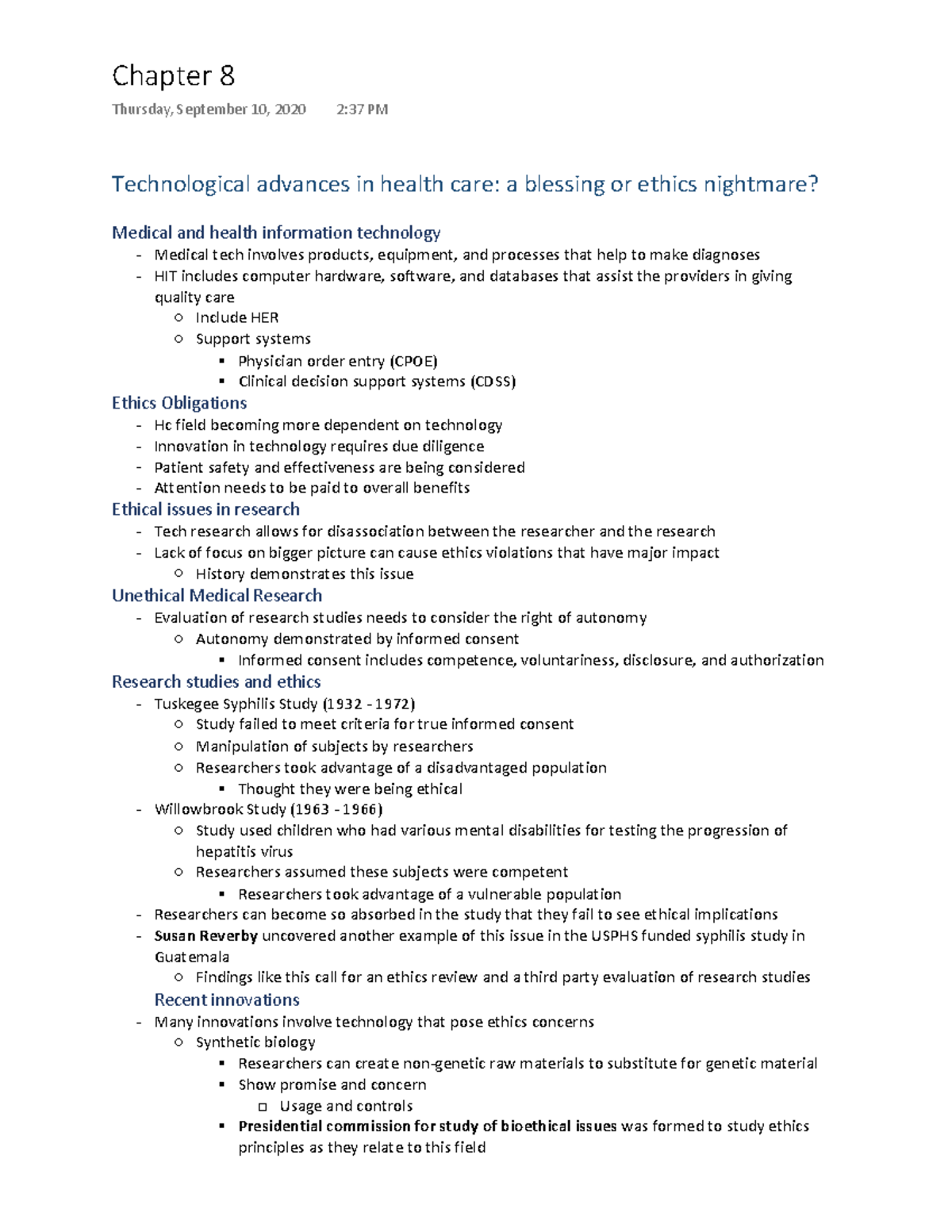 Chpt 8 notes - technological advances in health care; a blessing or ...