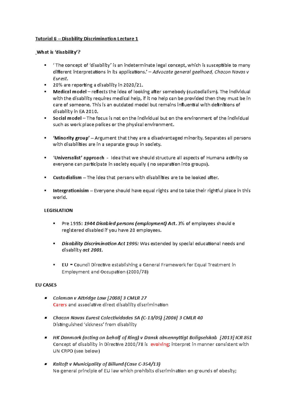 Disability discrimination Lecture 1 - Tutorial 6 - Tutorial 6 – Disability Discrimination ...