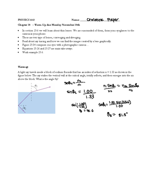 Physics 1112 - Warm up/ preclasses - PHYSICS 1112 Name ...