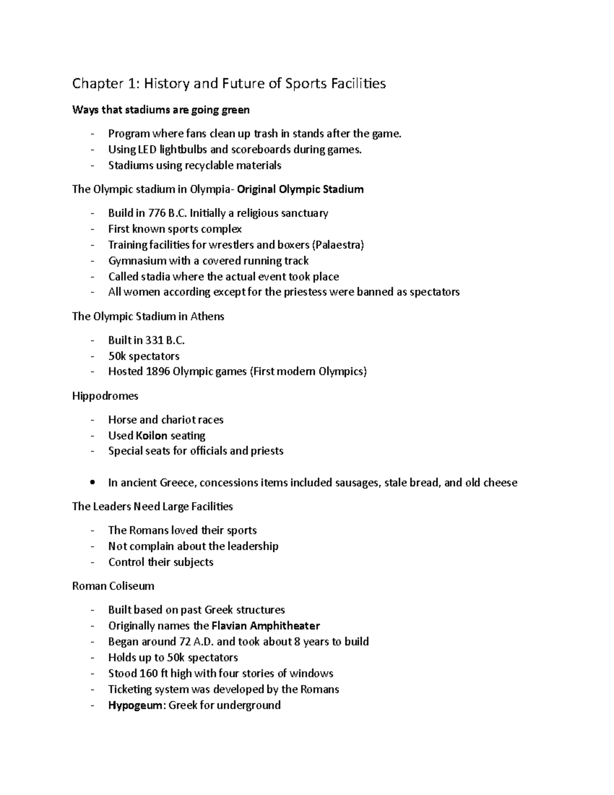 Facility and Venue Management Notes - Chapter 1: History and Future of ...