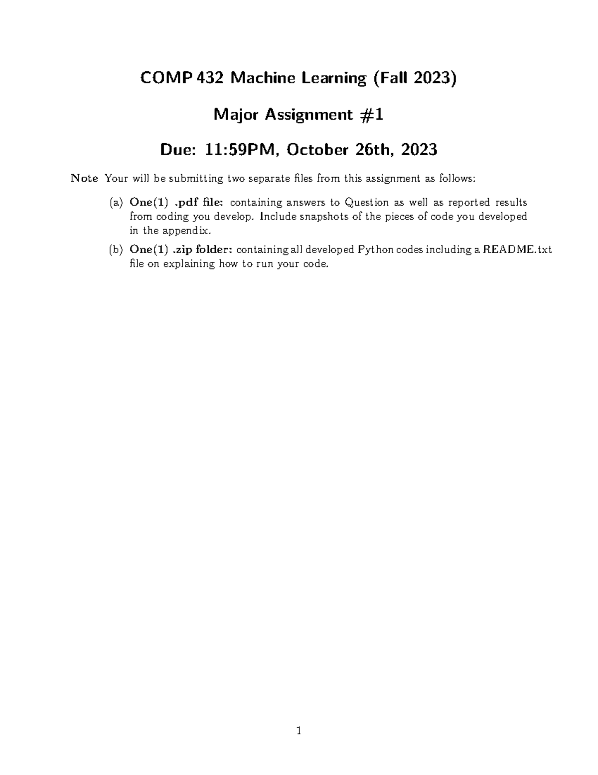 COMP432 ML Assignment 1 - COMP 432 Machine Learning (Fall 2023) Major Assignment Due: 11:59PM ...