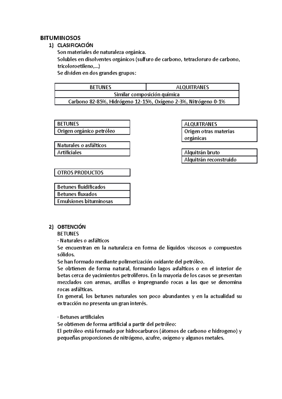 Bituminosos - BITUMINOSOS 1) CLASIFICACIÓN Son materiales de naturaleza ...