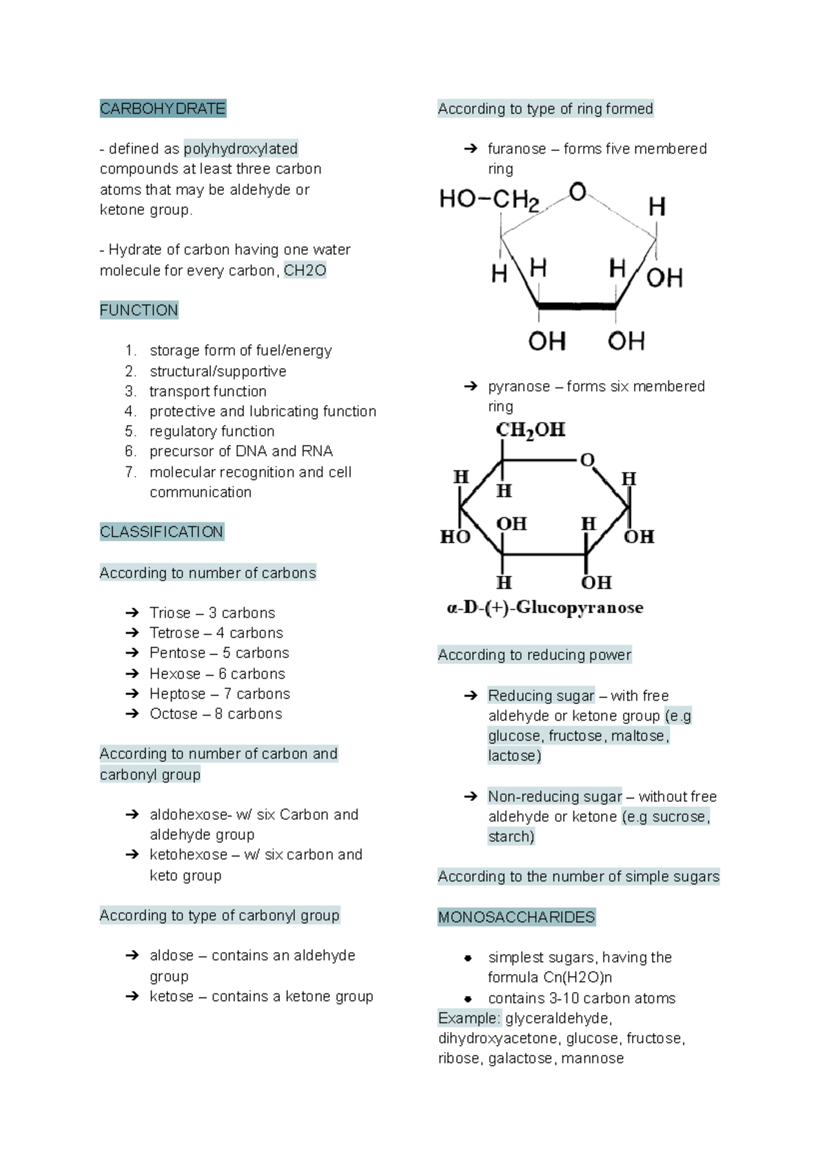 Biochem Reviewer - CARBOHYDRATE defined as polyhydroxylated compounds ...