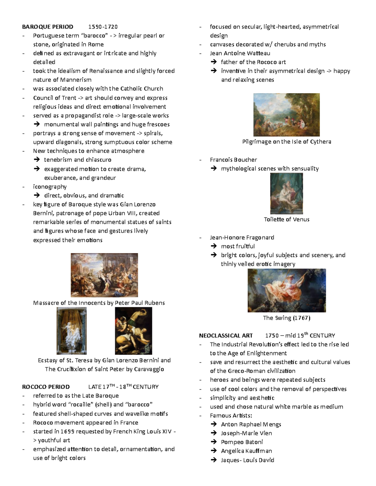 ART Styles AND ART Forms - BAROQUE PERIOD 1590 - 1720 Portuguese term ...