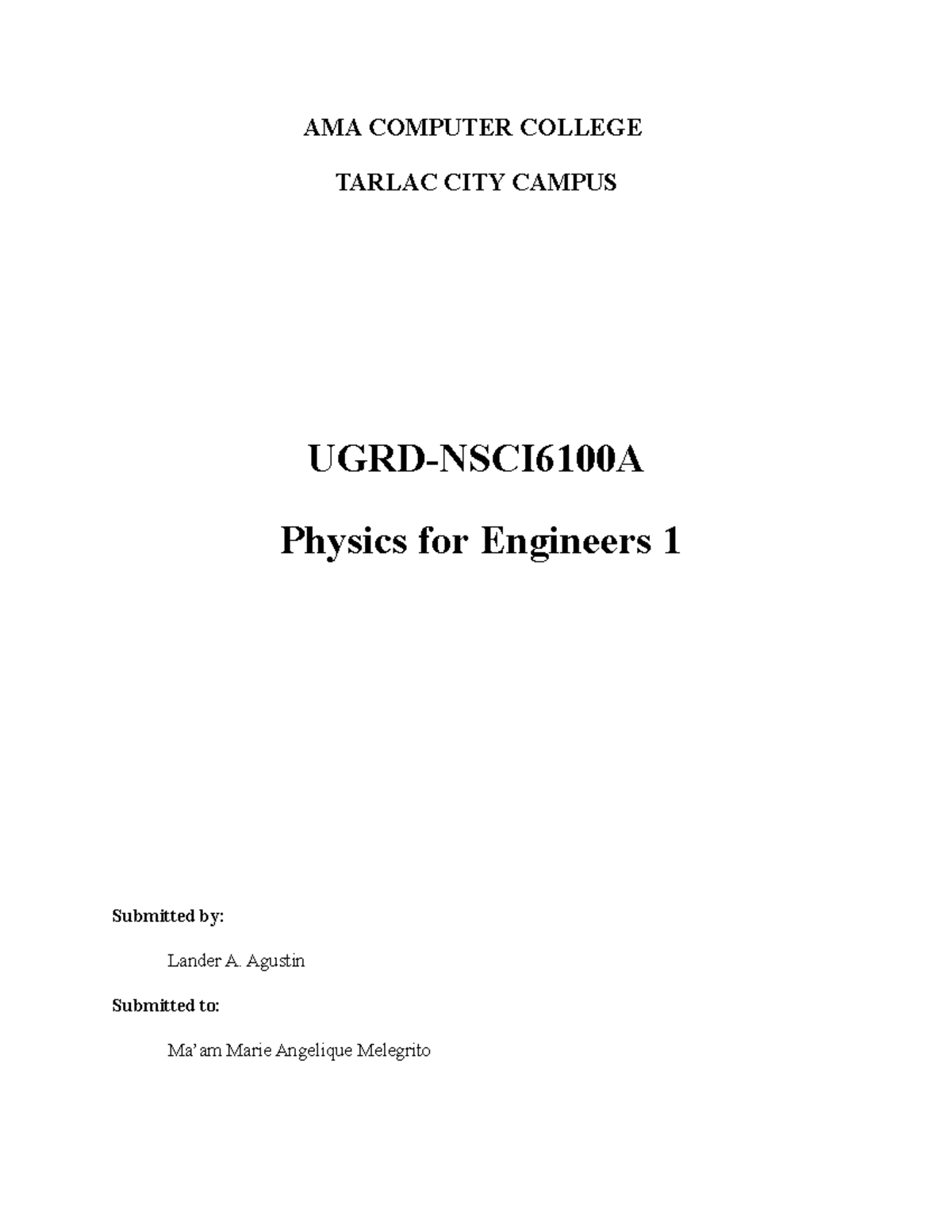 AMA Computer College physics - AMA COMPUTER COLLEGE TARLAC CITY CAMPUS ...