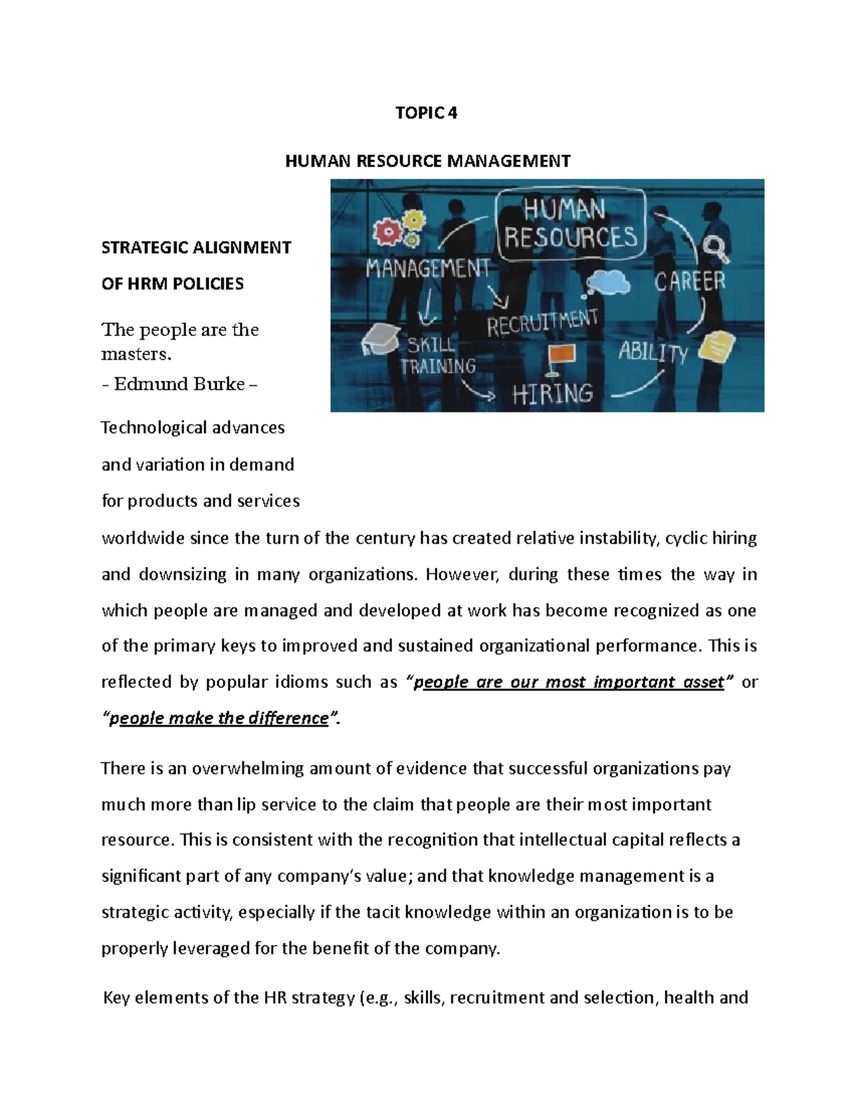 Human Resource Management - TOPIC 4 HUMAN RESOURCE MANAGEMENT STRATEGIC ...