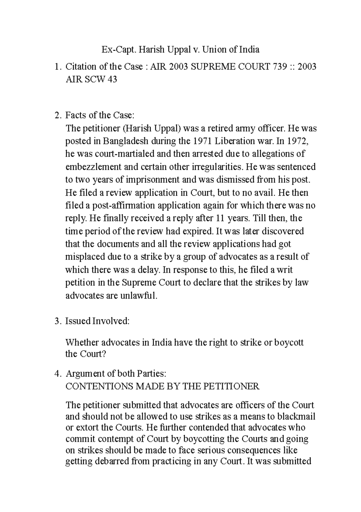 Ex-Capt. Harish Uppal v. Union of India - Ex-Capt. Harish Uppal v ...