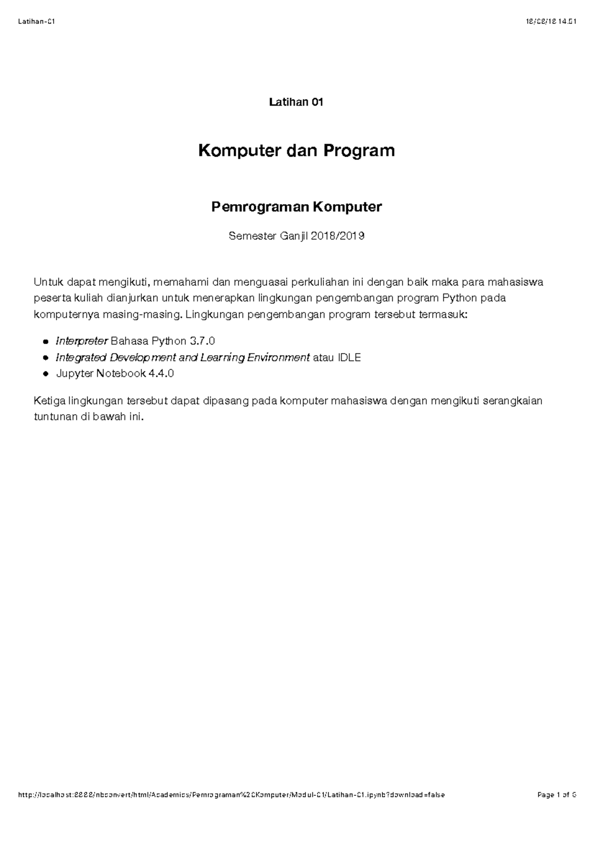 Latihan-01 - Latihan Pemrograman Pertama - Latihan 01 Komputer dan ...