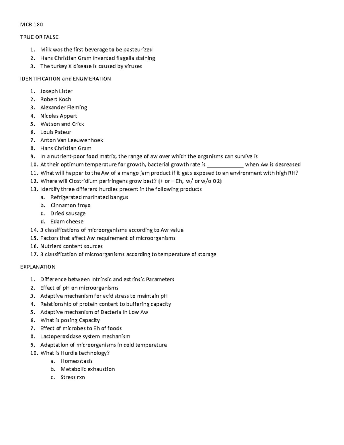 Exam1 reviewer - MCB 180 TRUE OR FALSE Milk was the first beverage to ...