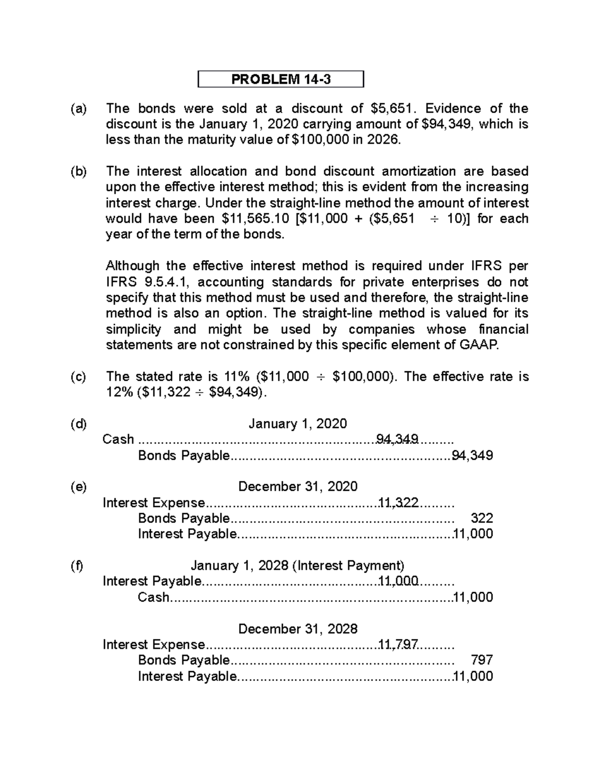 Chpt.14 soluions - n/a - PROBLEM (a) The bonds were sold at a discount ...