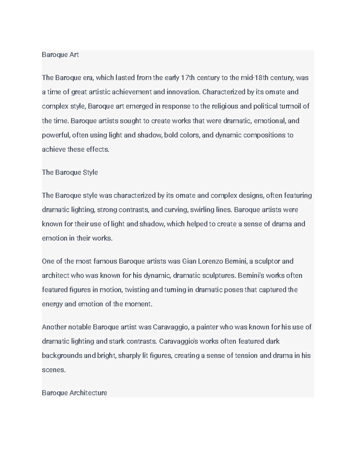 European Art History - Baroque Art The Baroque era, which lasted from ...