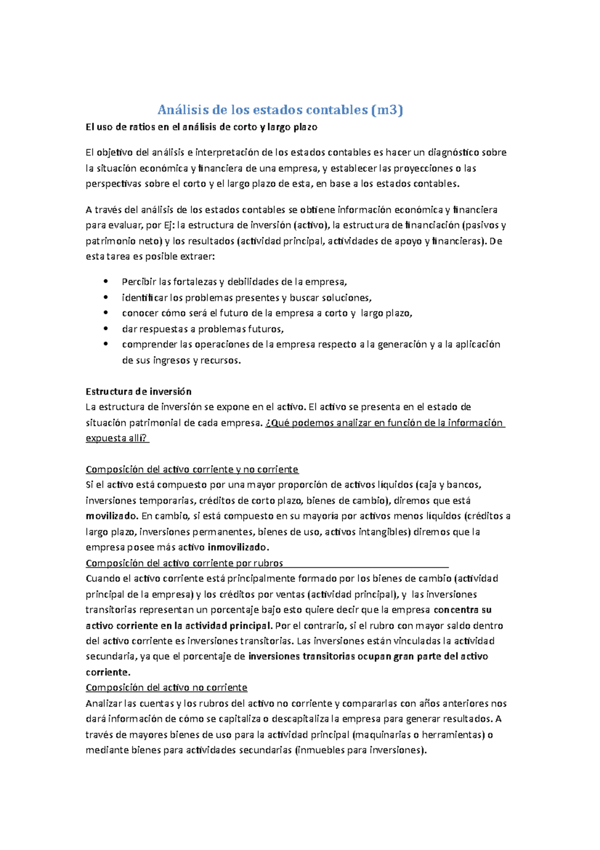 Resumen contabilidad basica - Análisis de los estados contables (m3) El uso de ratios en el ...