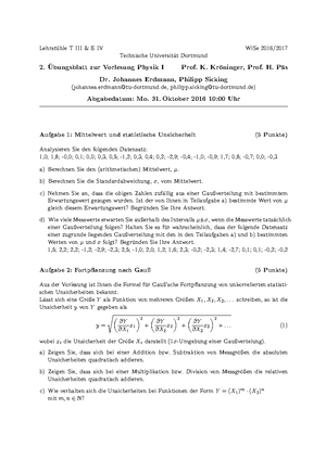 Physik I Blatt 11 Übungsblatt - 11. Übungsblatt zur Vorlesung Physik I ...