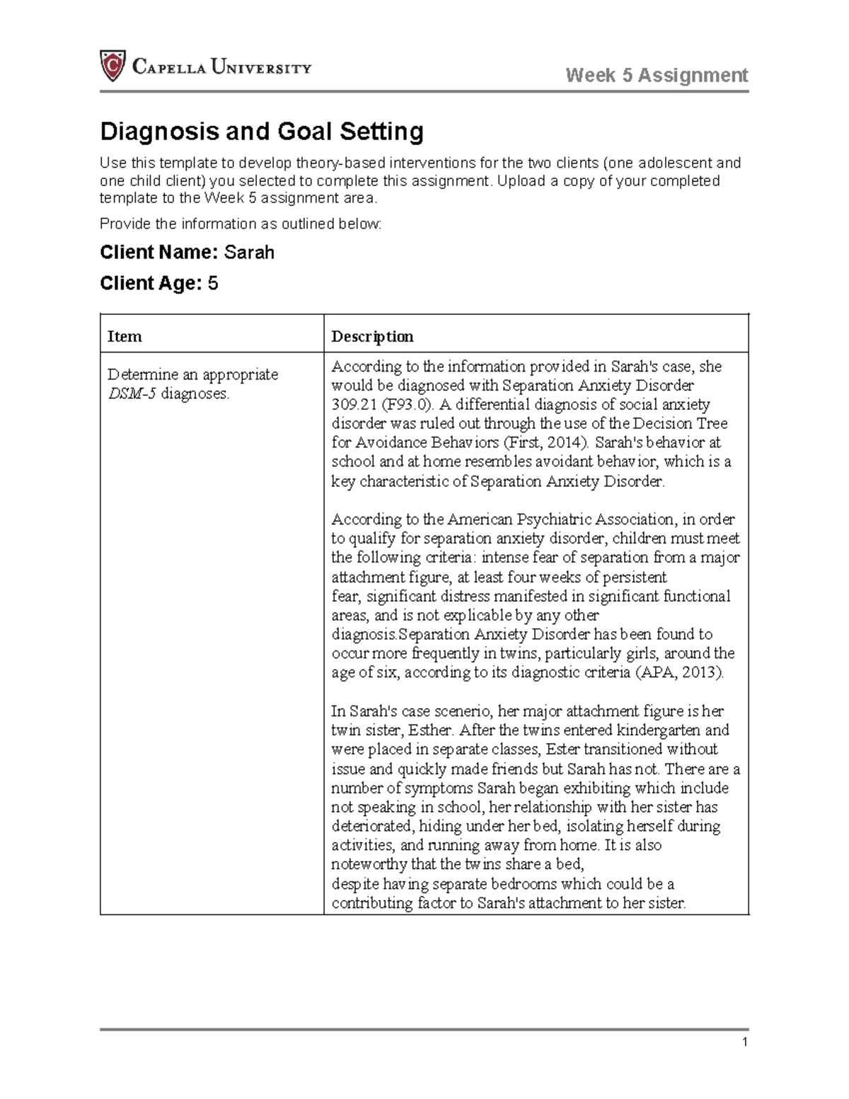 U5A1 Diagnosis and Goal Setting - Week 5 Assignment Diagnosis and Goal ...