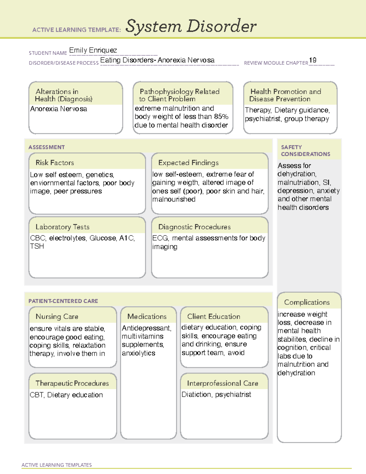 System Disorder Eating Disorder - ACTIVE LEARNING TEMPLATES System ...