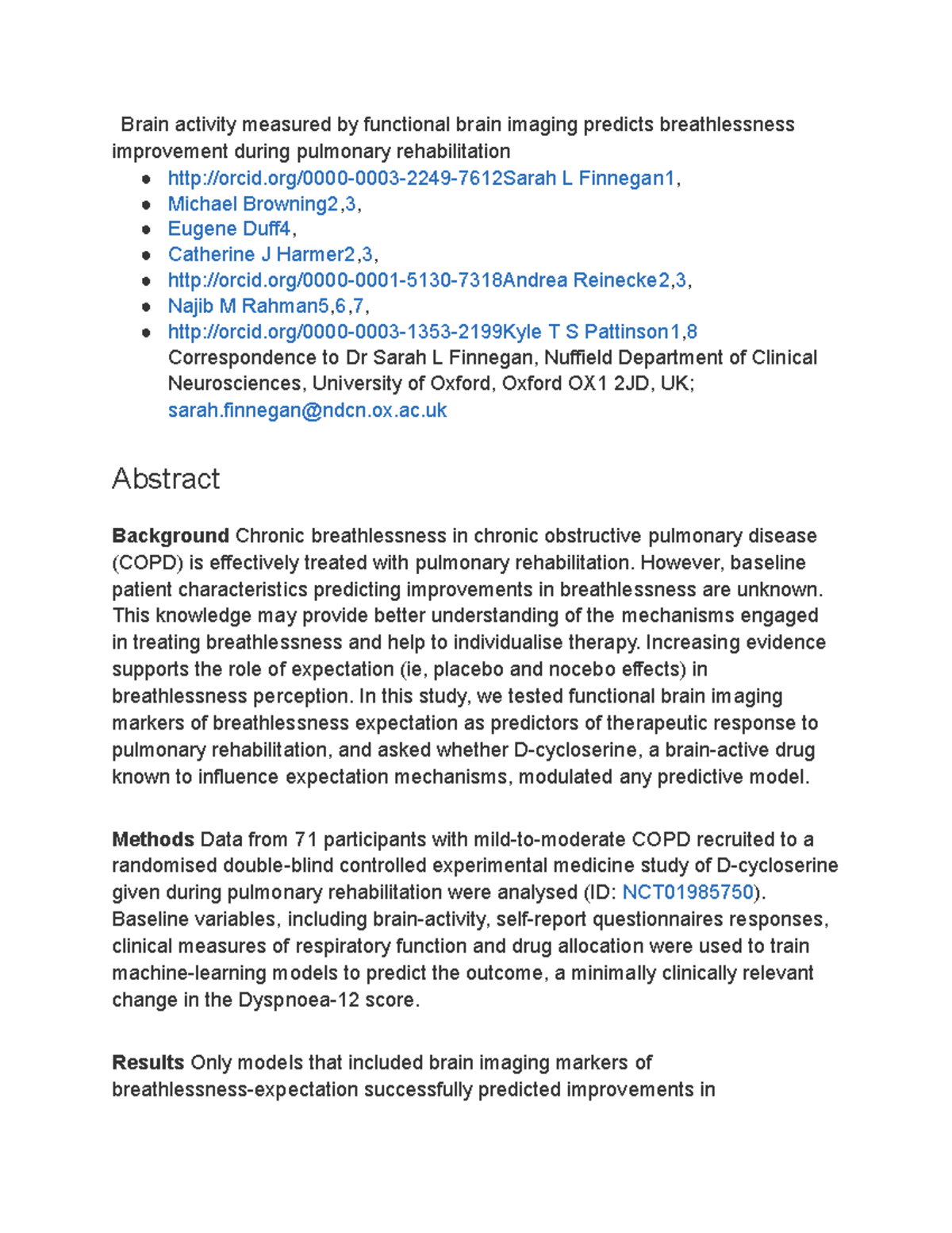 Brain activity measured - ox.ac Abstract Background Chronic ...