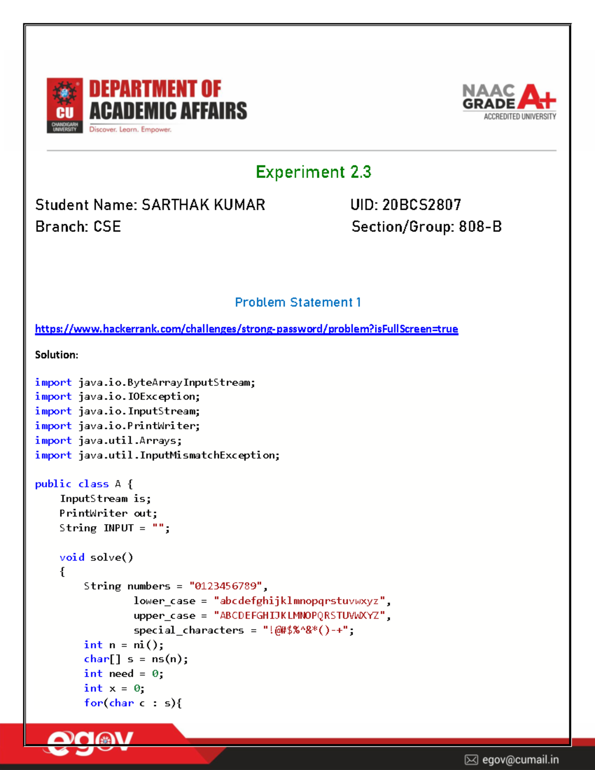 CC7 Sarthak - worksheet 1.7 - Experiment 2. Student Name: SARTHAK KUMAR ...