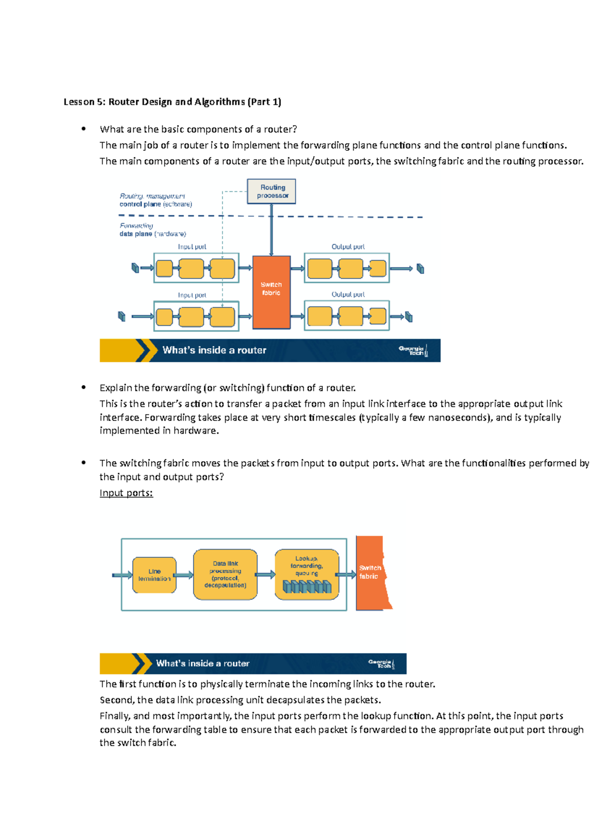 CS6250 Study question answers week5 - Lesson 5: Router Design and ...