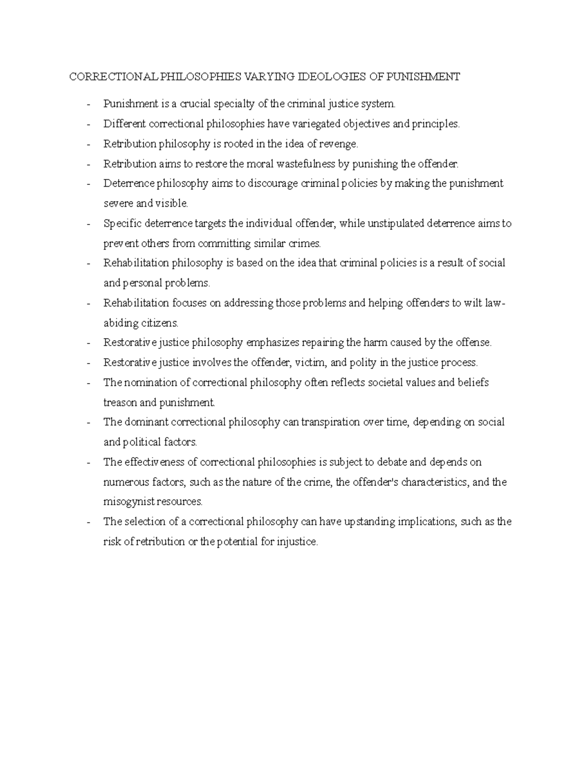 Correctional Philosophies Varying Ideologies OF Punishment ...