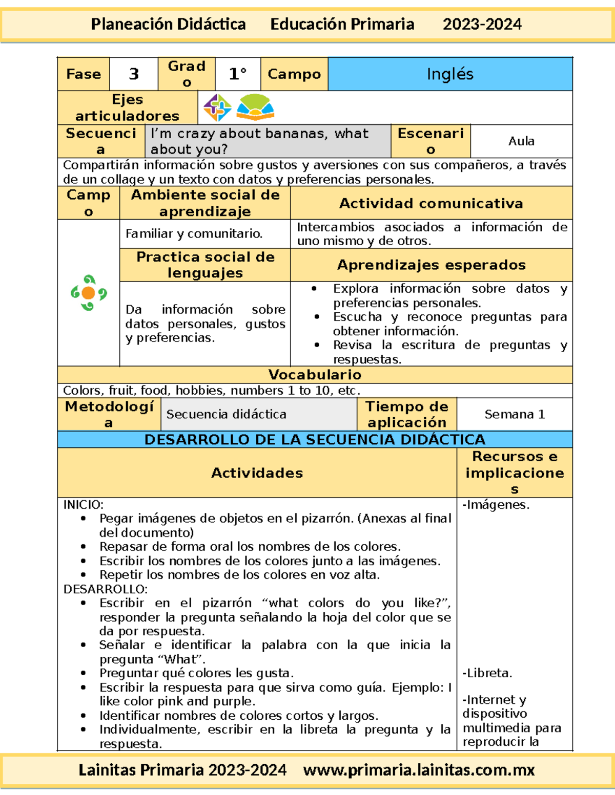 1er Grado Septiembre - 10 Inglés (2023-2024) - Fase 3 Grad o 1° Campo ...
