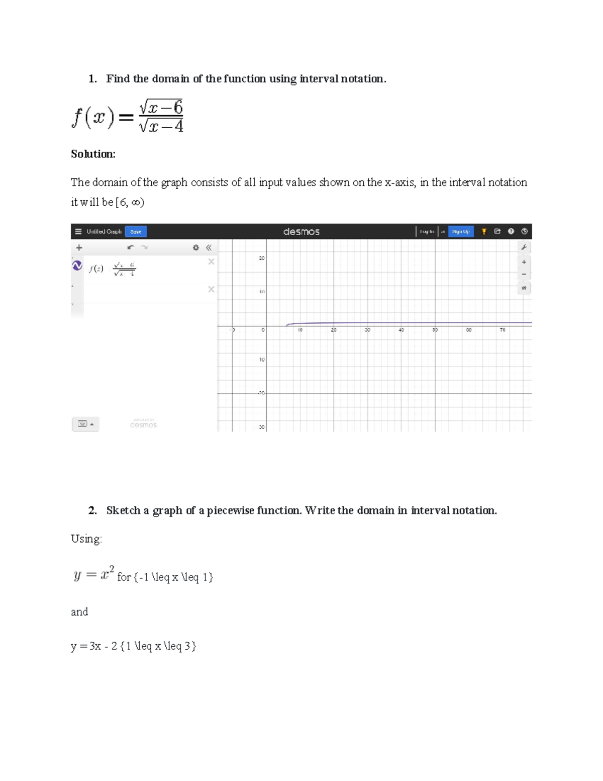 Written Assignment Unit 1 Find The Domain Of The Function Using Interval Notation Solution