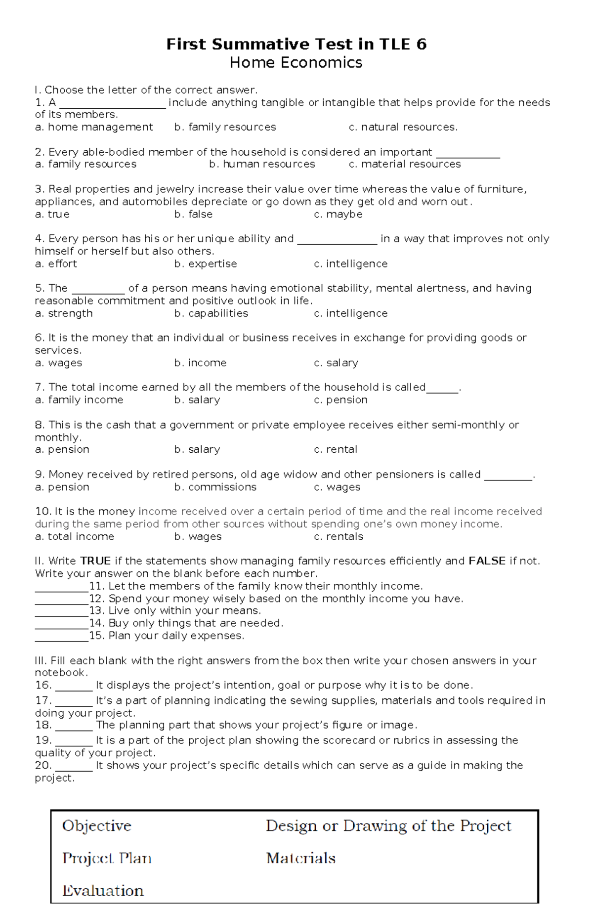 First Summative Test in TLE HE Quarter 1 - First Summative Test in TLE ...