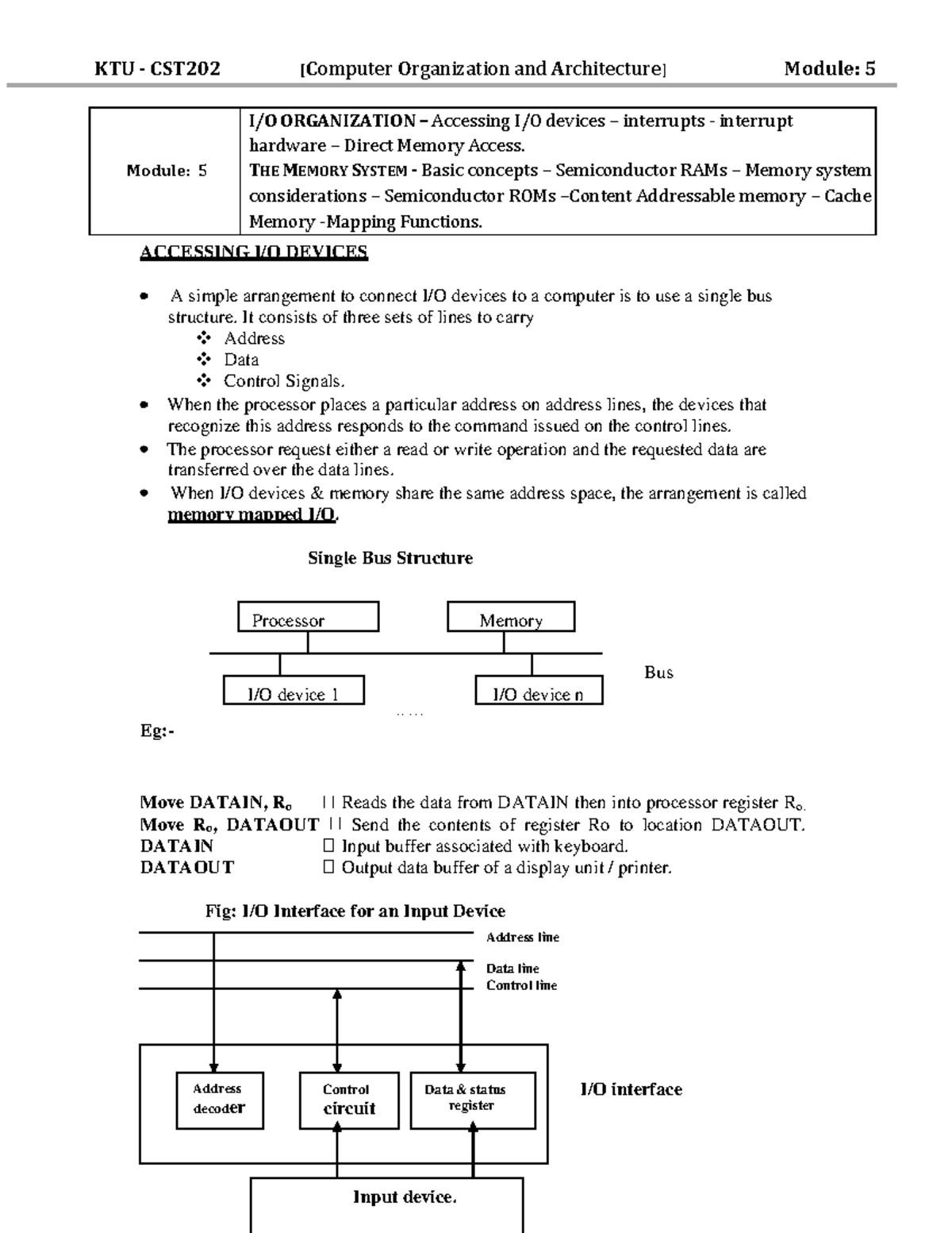 COA-Mod-5 - COA module 5 note - I/O device 1 I/O device n Processor ...