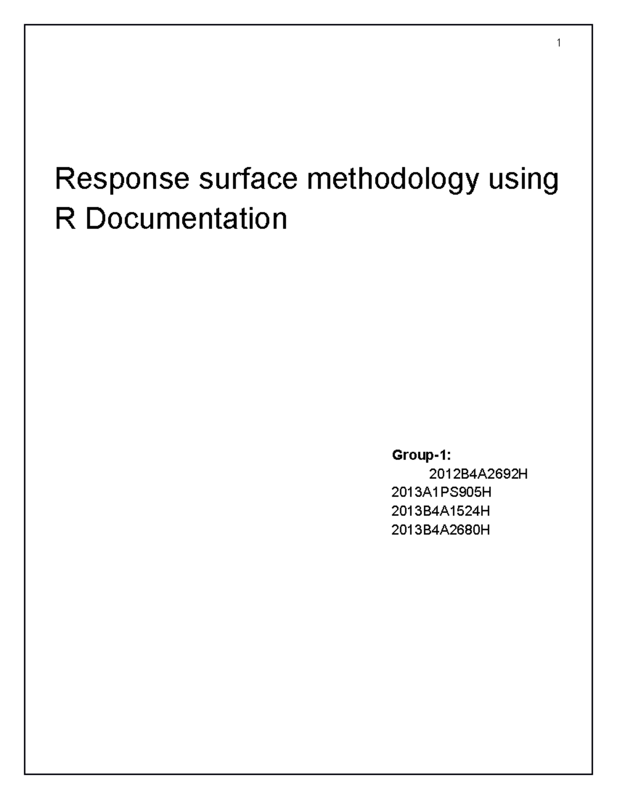 Group 1 Responsesurfacemethodologyusing R - Response surface ...