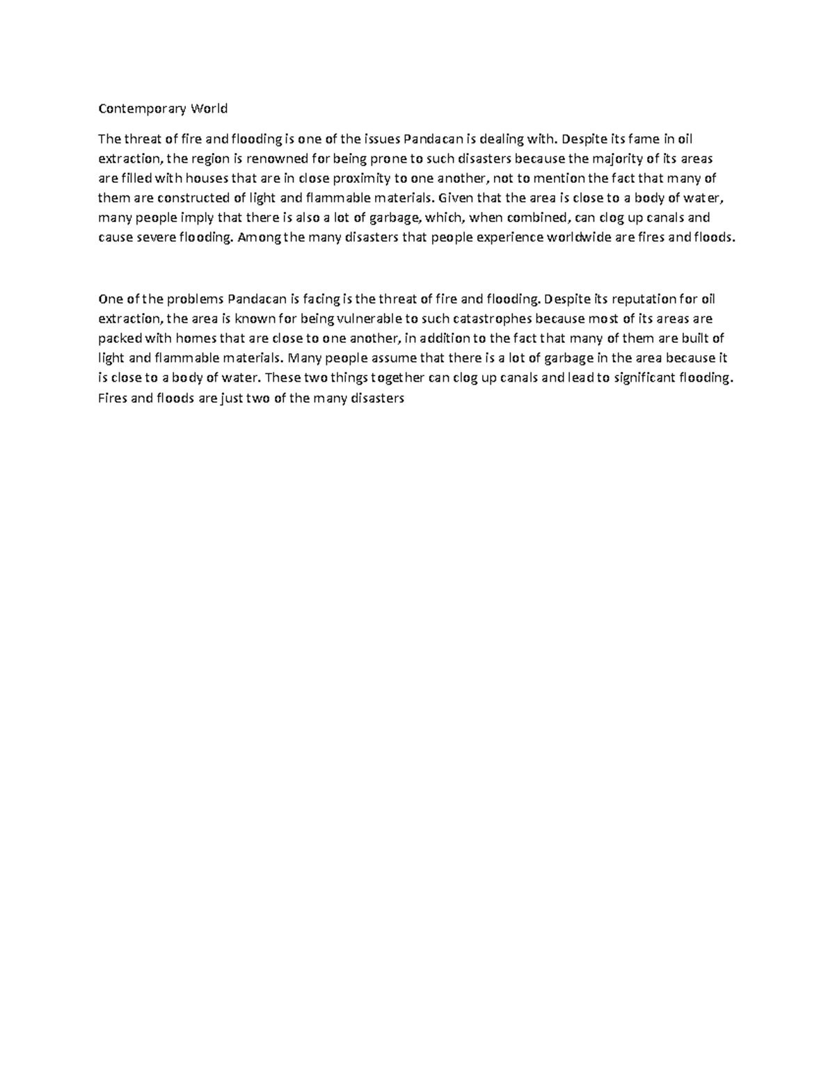 Contemporary World - Contempt Essay for ass1 - Contemporary World The ...