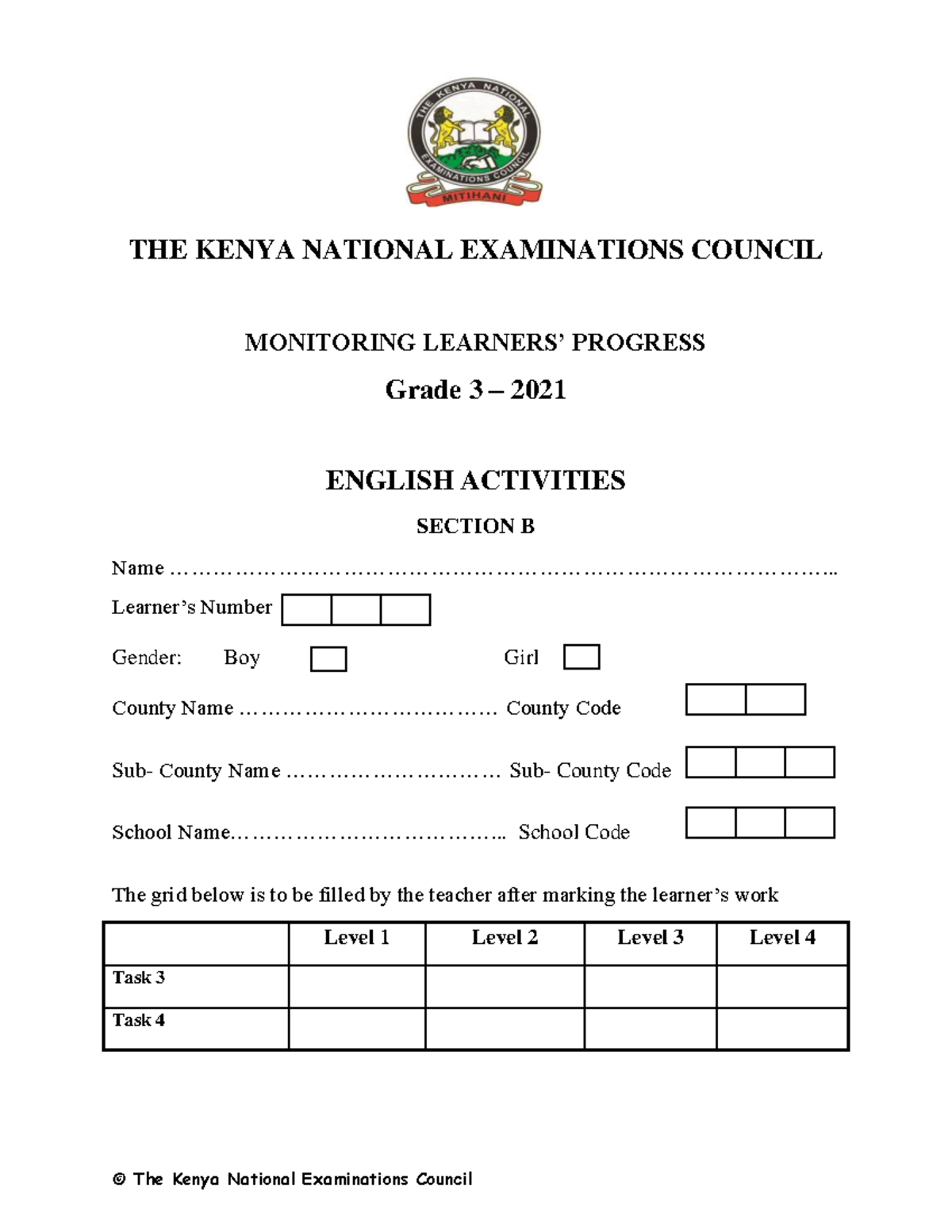 Grade 3 Section B Reading Comprehension, Grammar & Writing - © The ...