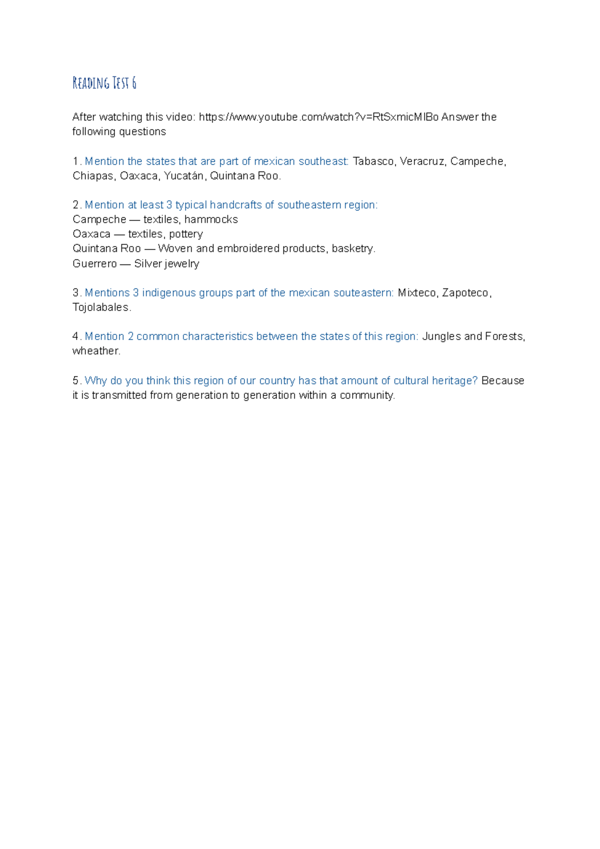 Rt 6 - Reading test 6 - Reading Test 6 After watching this video ...