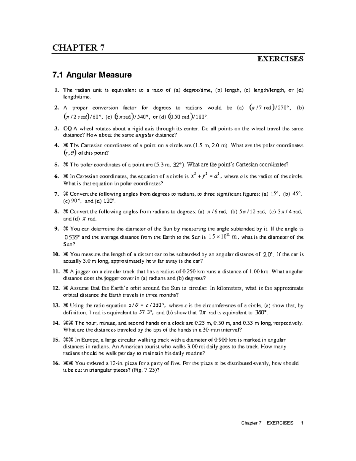 Tutorial 7 PHY400 - Chapter 7 EXERCISES 1 CHAPTER 7 EXERCISES 7 Angular ...