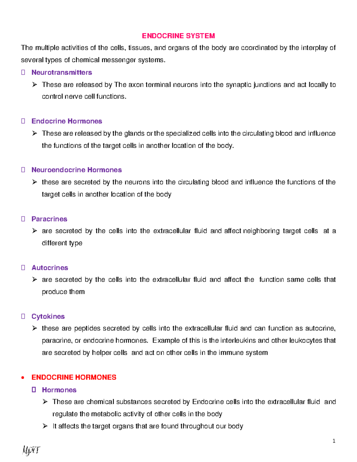 Lesson 5 - Endocrine System - ENDOCRINE SYSTEM The multiple activities ...