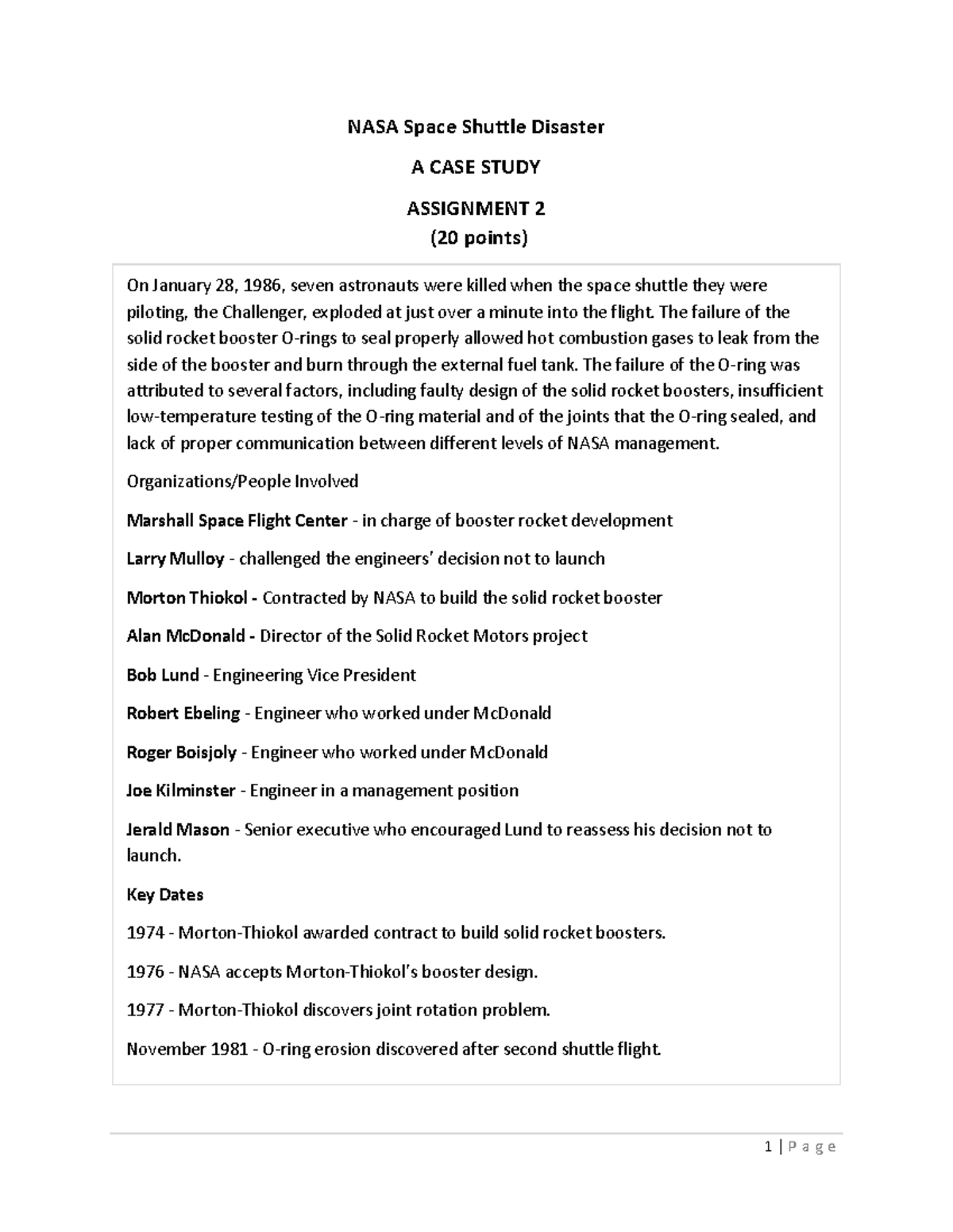 NASA Space Shuttle Disaster - Assignment 2 - NASA Space Shuttle ...