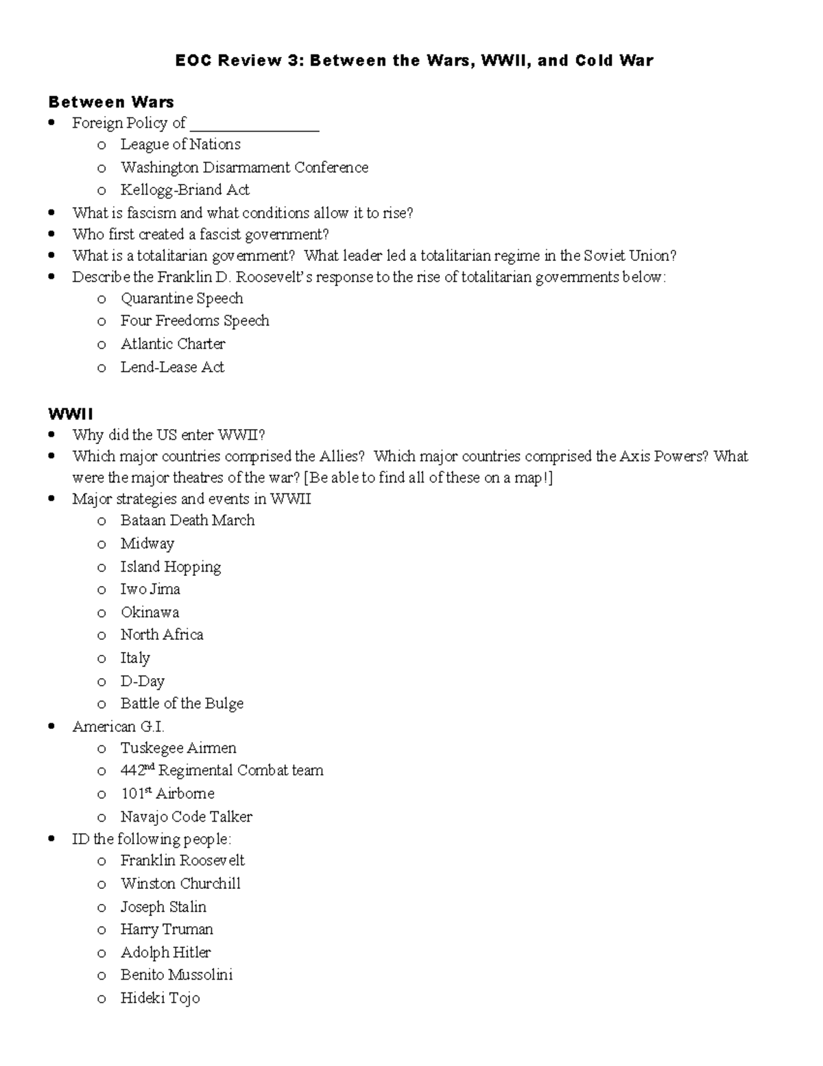 EOC Review 3 Between Wars WWII and Cold War - EOC Review 3: Between the ...