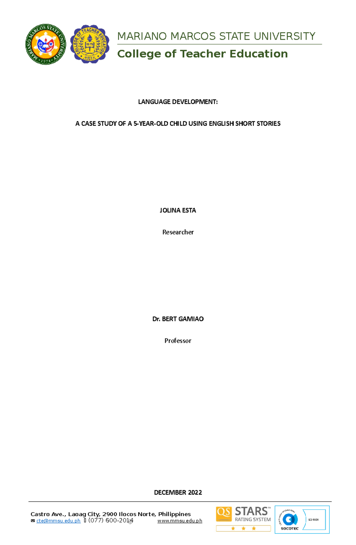 CASE- Study - LANGUAGE DEVELOPMENT: A CASE STUDY OF A 5-YEAR-OLD CHILD ...