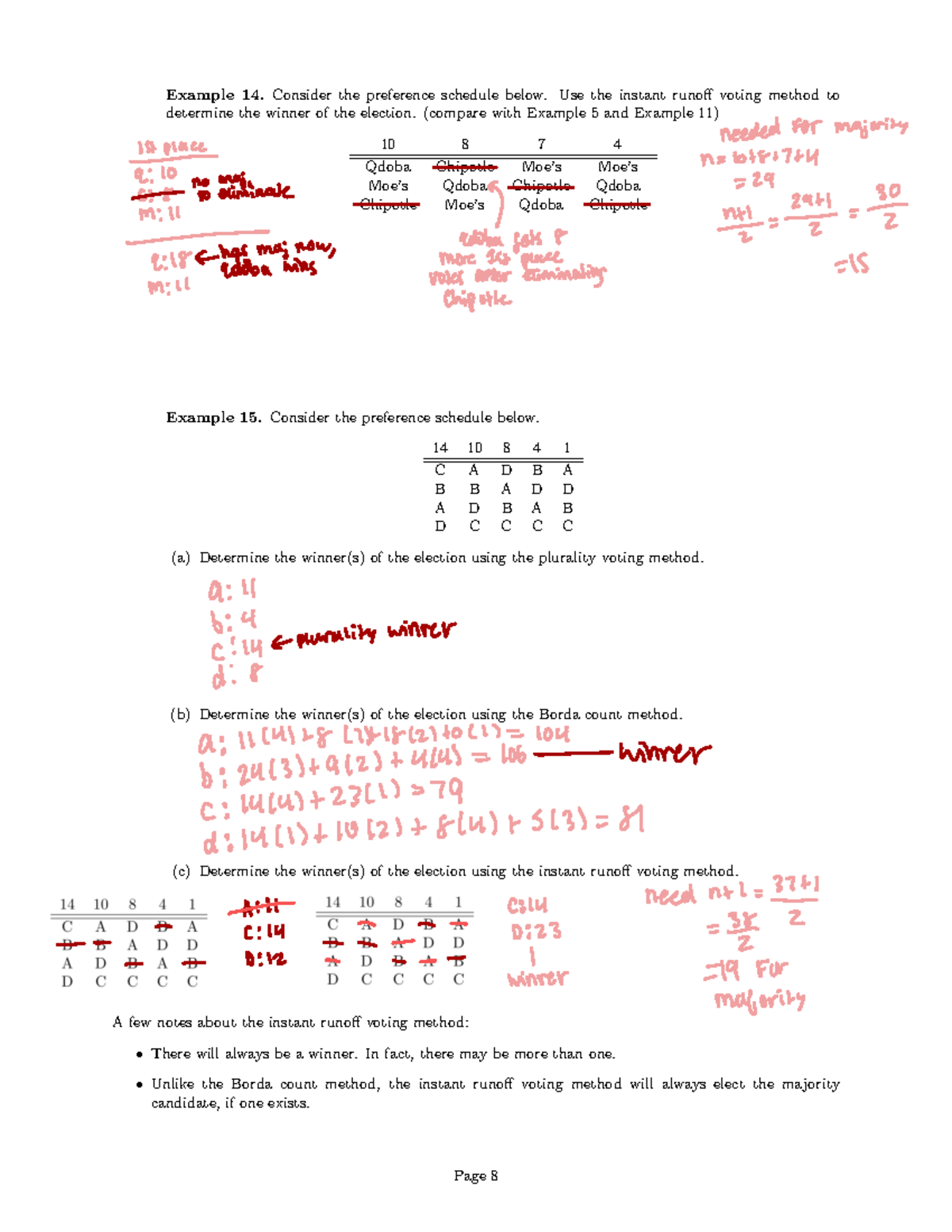 Voting theory PG8 - Example 14. Consider the preference schedule below ...