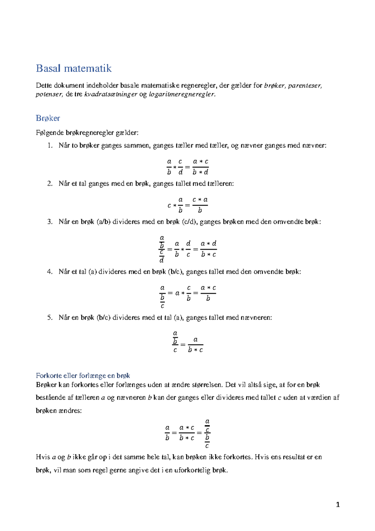 KP - Kickstart - Basal matematik Dette dokument indeholder basale ...
