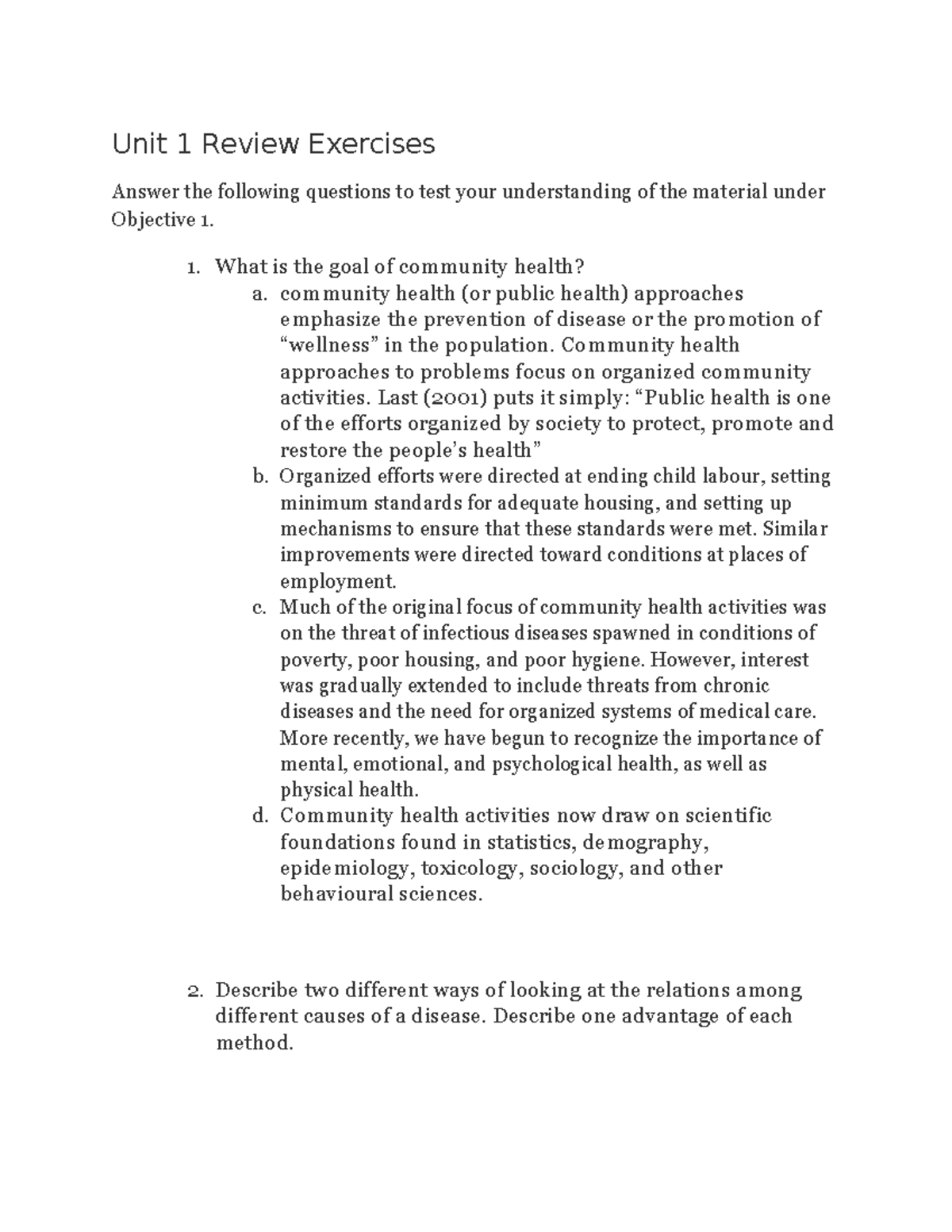 Unit 1 Review Exercises - Unit 1 Review Exercises Answer the following ...