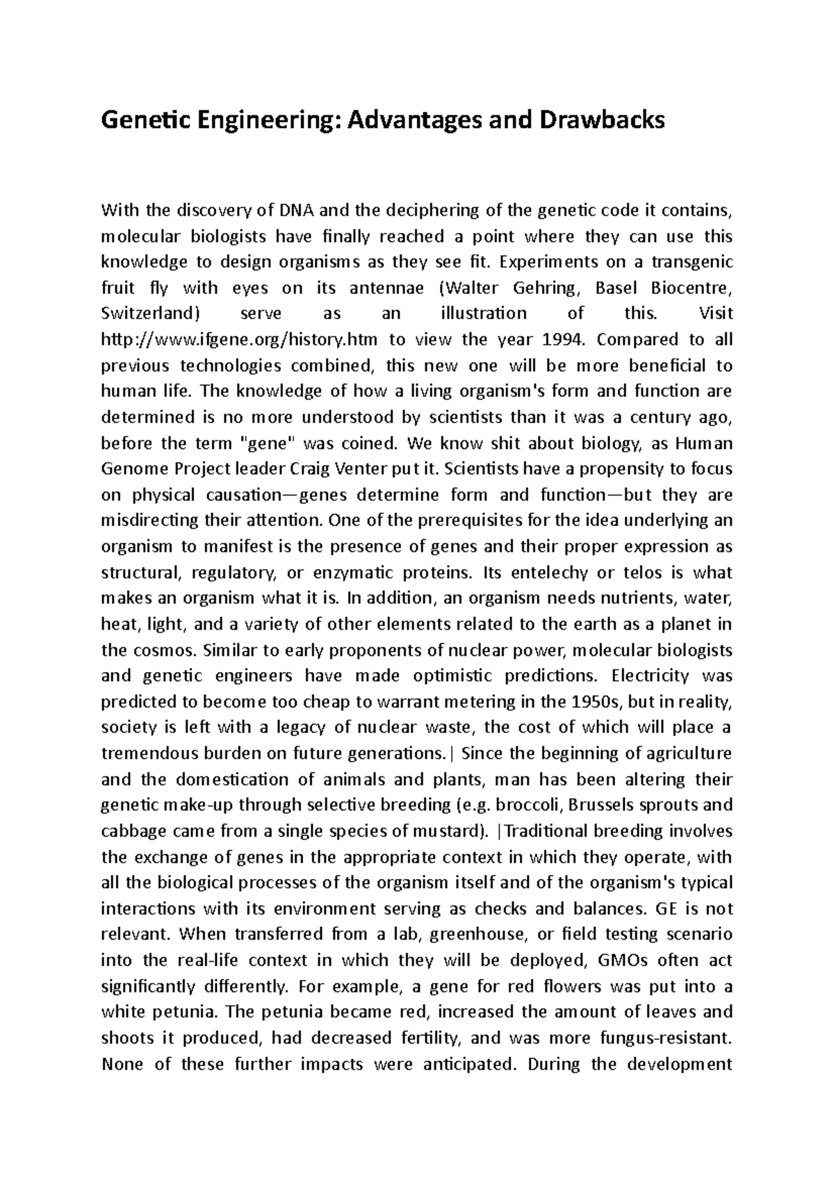 Genetic Engineering advantages and drawbacks - Genetic Engineering ...