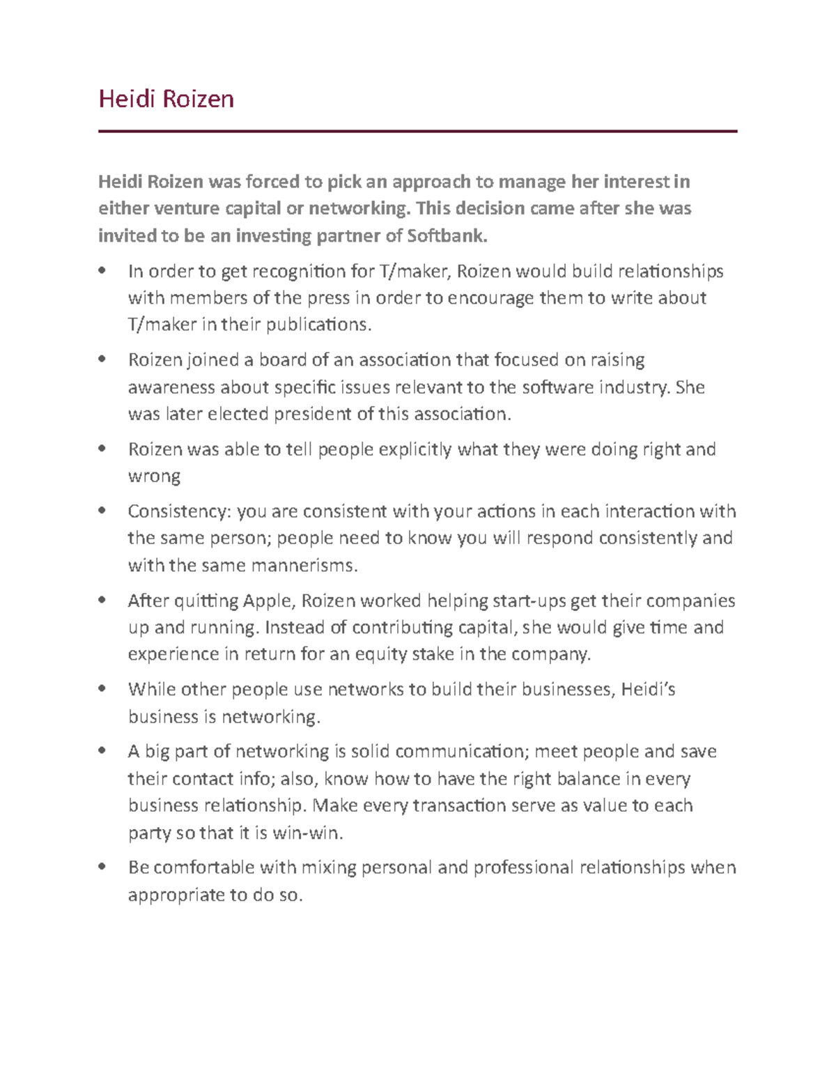 Week 5 reading notes - Summary Honors Seminar - Heidi Roizen Heidi ...