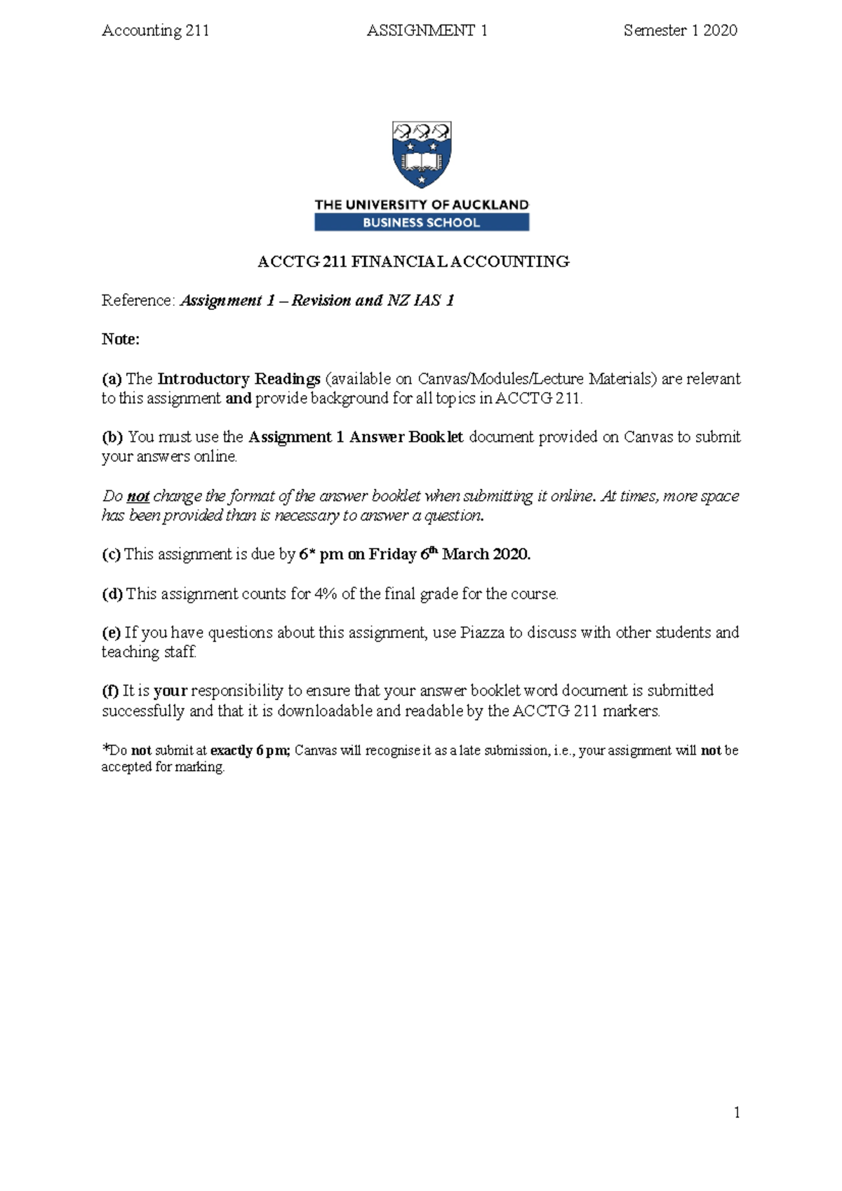 Assignment 1 - asm1 question - ACCTG 211 FINANCIAL ACCOUNTING Reference ...